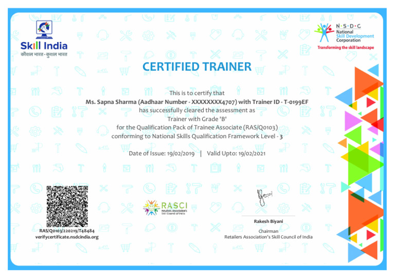 Sapna Mam TOT Certificate | PDF