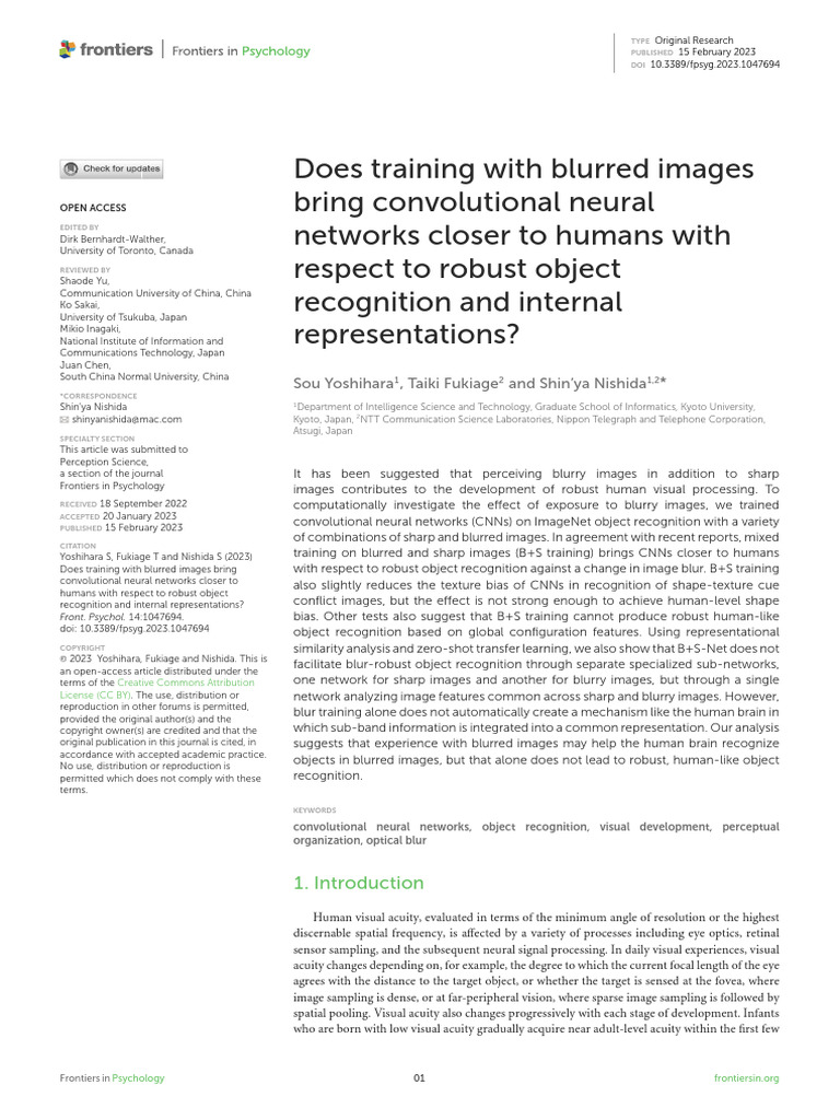 Does Training With Blurred Images Bring Convolutional Neural Networks Closer To Humans With ...