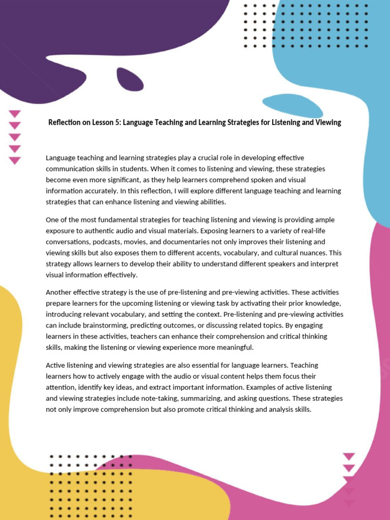 Reflection on Lesson 5 | PDF | Learning | Reading Comprehension