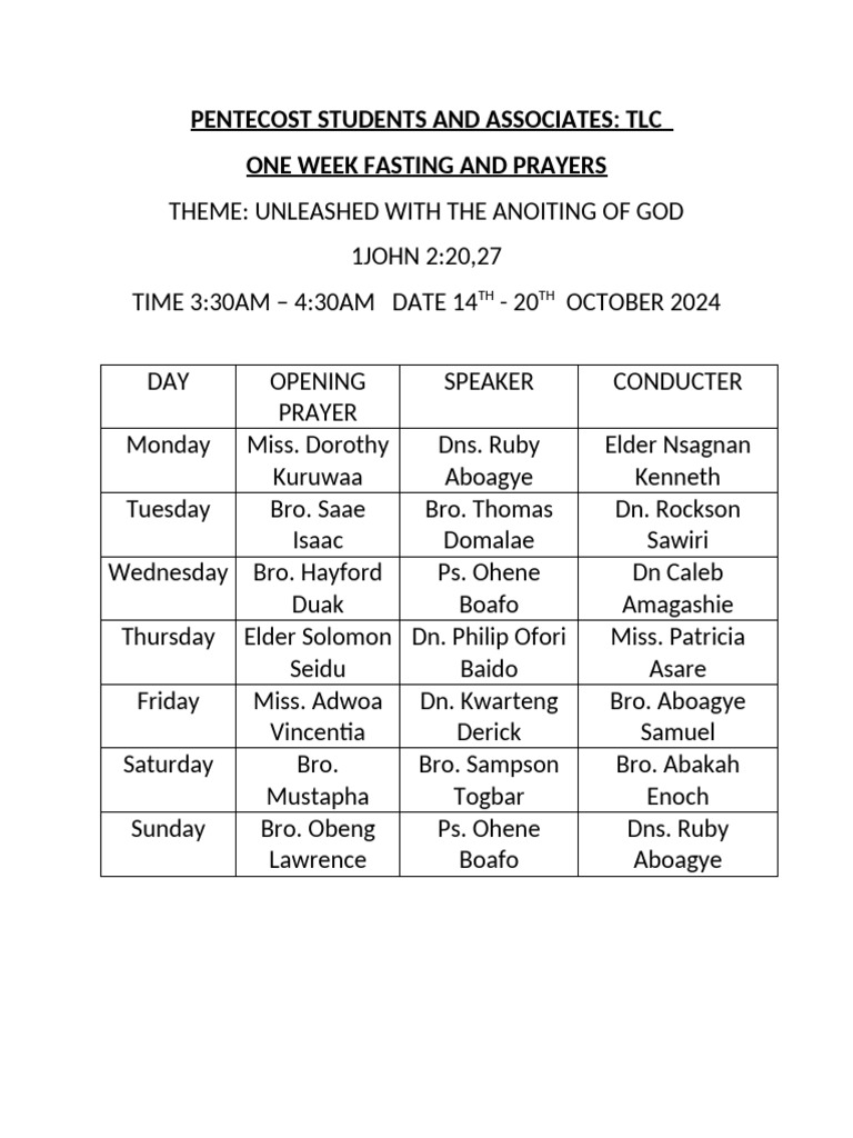 Dawn Fasting and Prayers Pensa | PDF