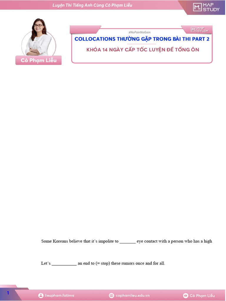 COLLOCATIONS THƯỜNG GẶP TRONG BÀI THI PART 2 | PDF