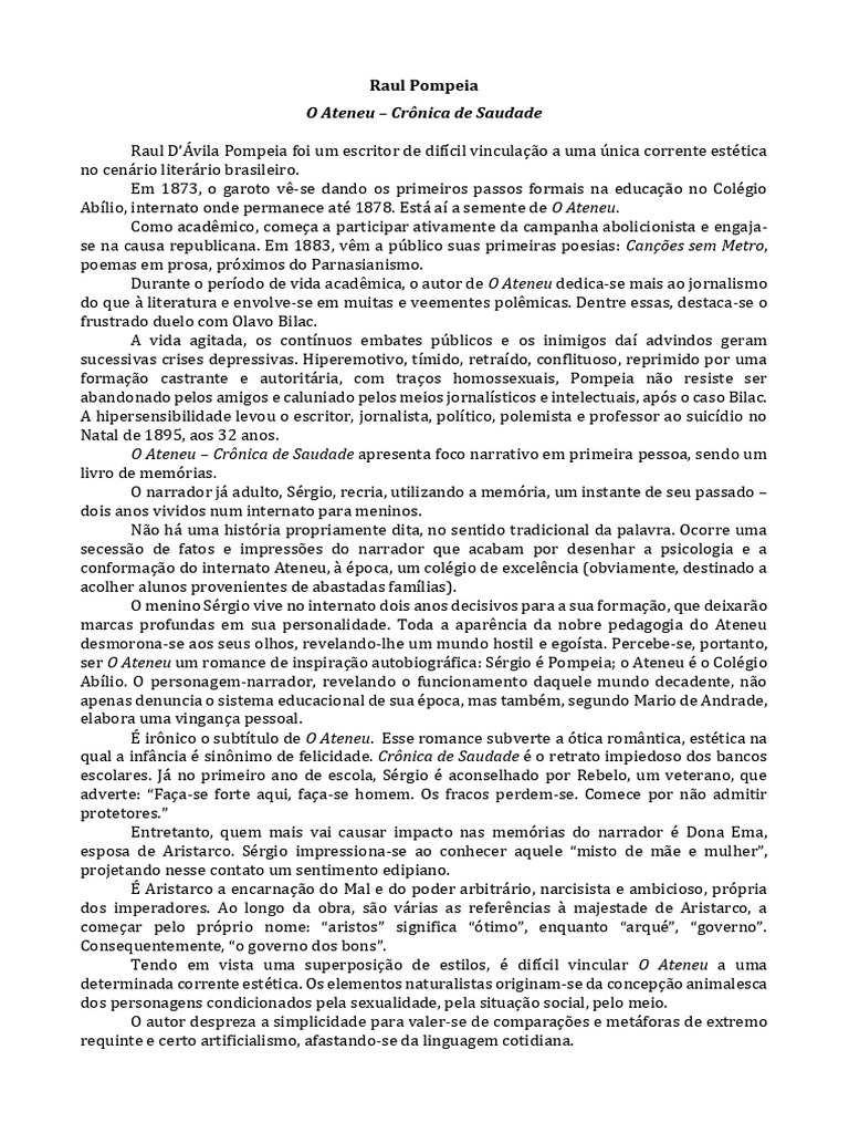 Raul Pompeia - O Ateneu | PDF