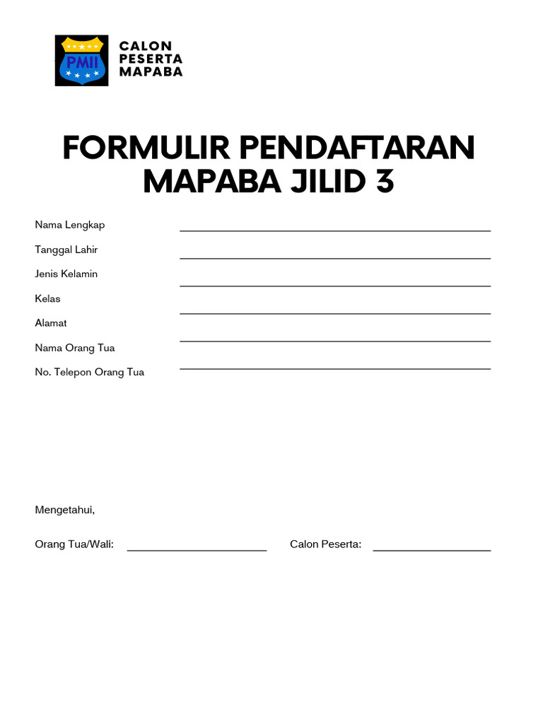 Formulir Pendaftaran Mapaba | PDF