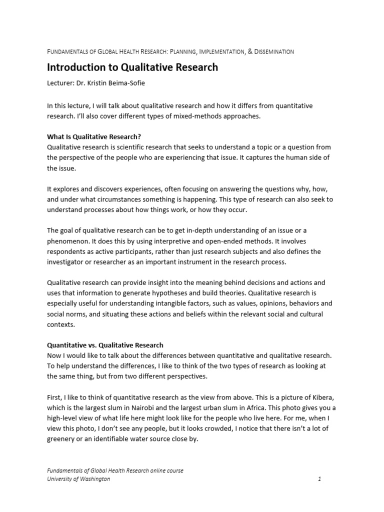 GHR Intro Qualitative Research | PDF | Quantitative Research ...