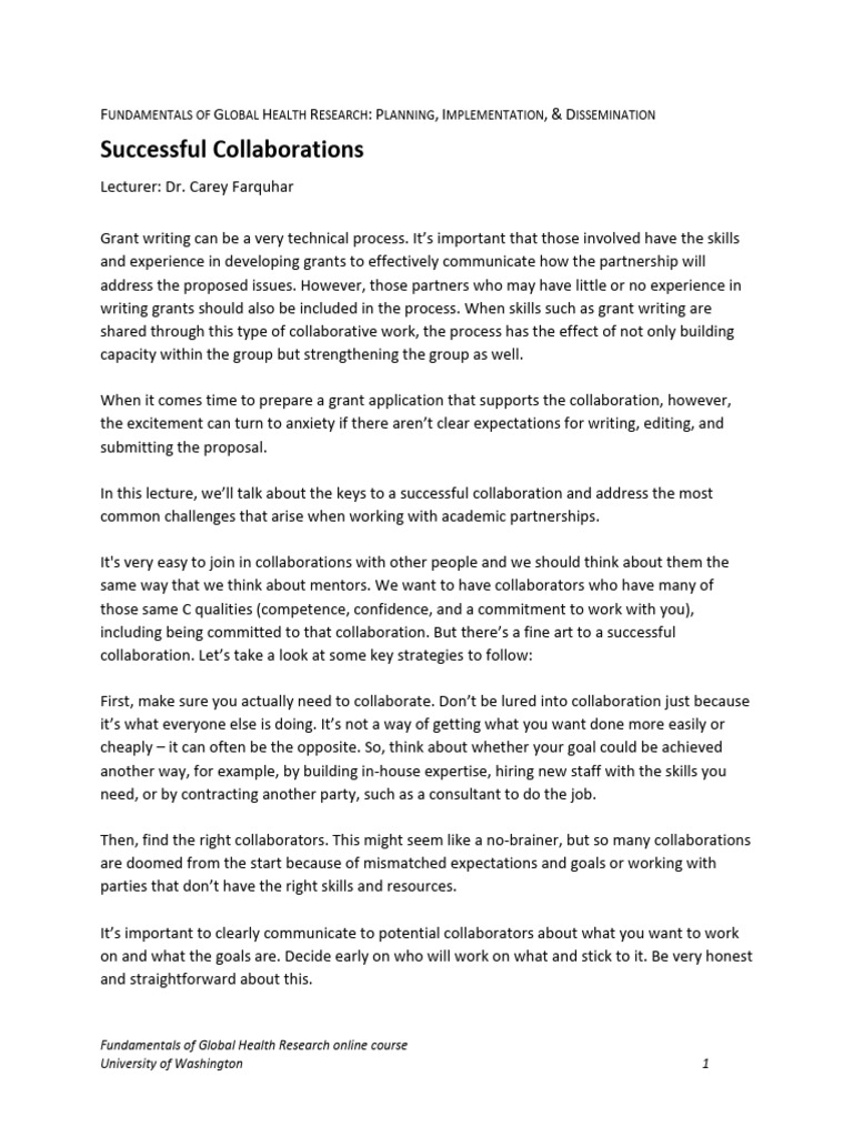 ghr_collaborations | PDF | Collaboration | Grant Writing