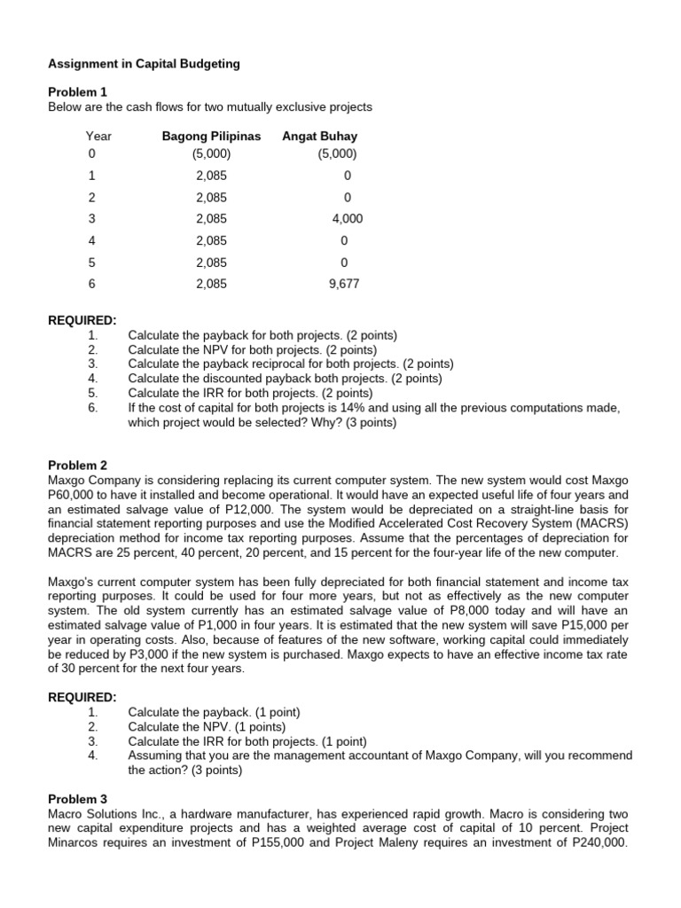Assignment in Capital Budgeting | PDF | Capital Budgeting | Depreciation
