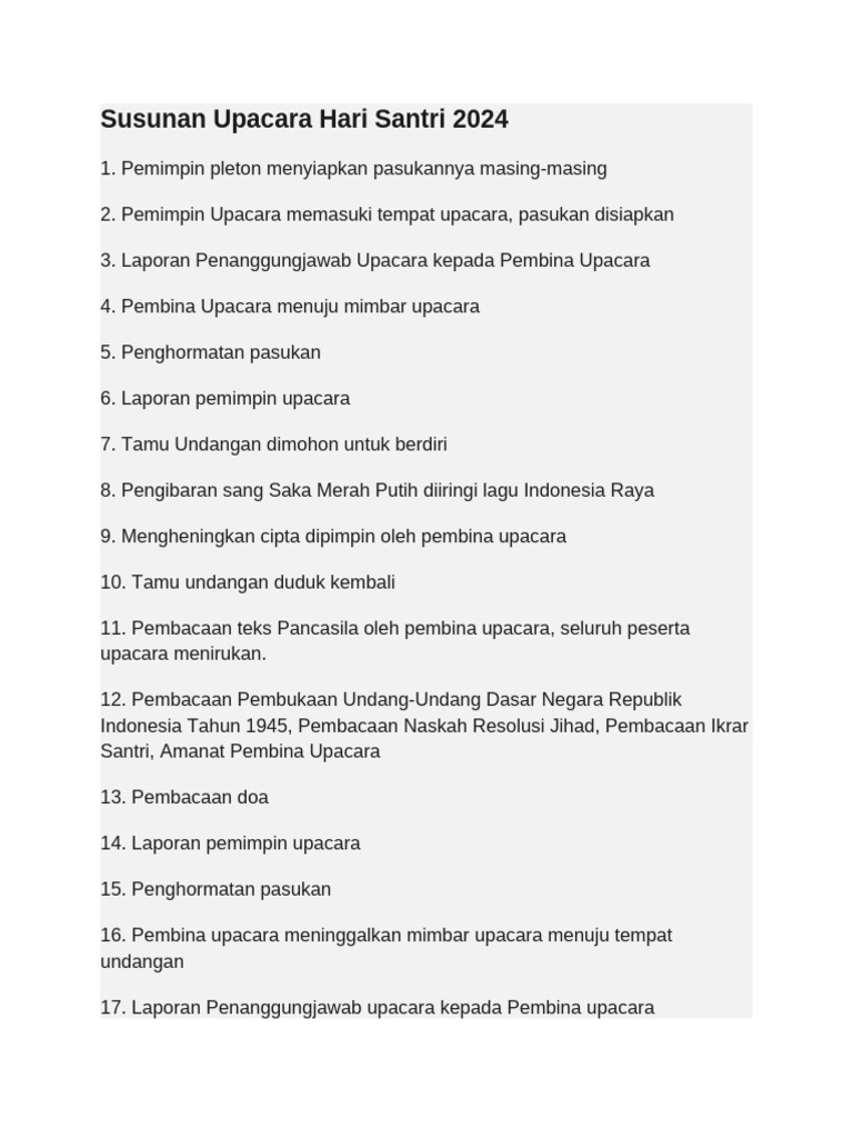 Susunan Upacara Hari Santri 2024 | PDF