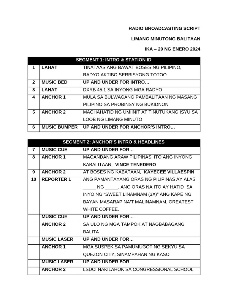 Filipino Broadcasting Script | PDF