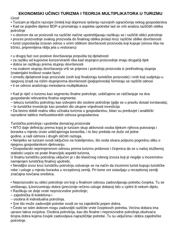 Ekonomski Učinci Turizma I Teorija Multiplikatora U Turizmu | PDF