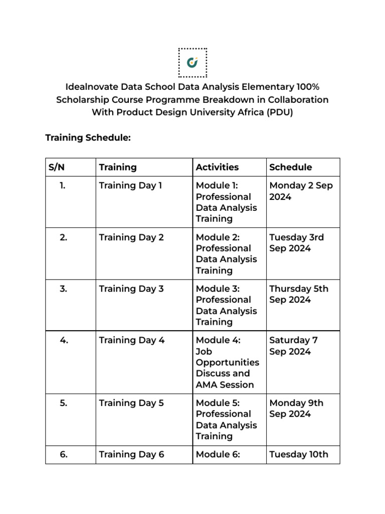 Data School Scholarship Training Schedule | PDF