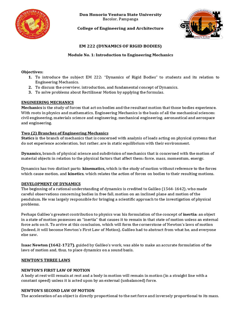 Module-01-Introduction-to-Dynamics | PDF | Velocity | Force