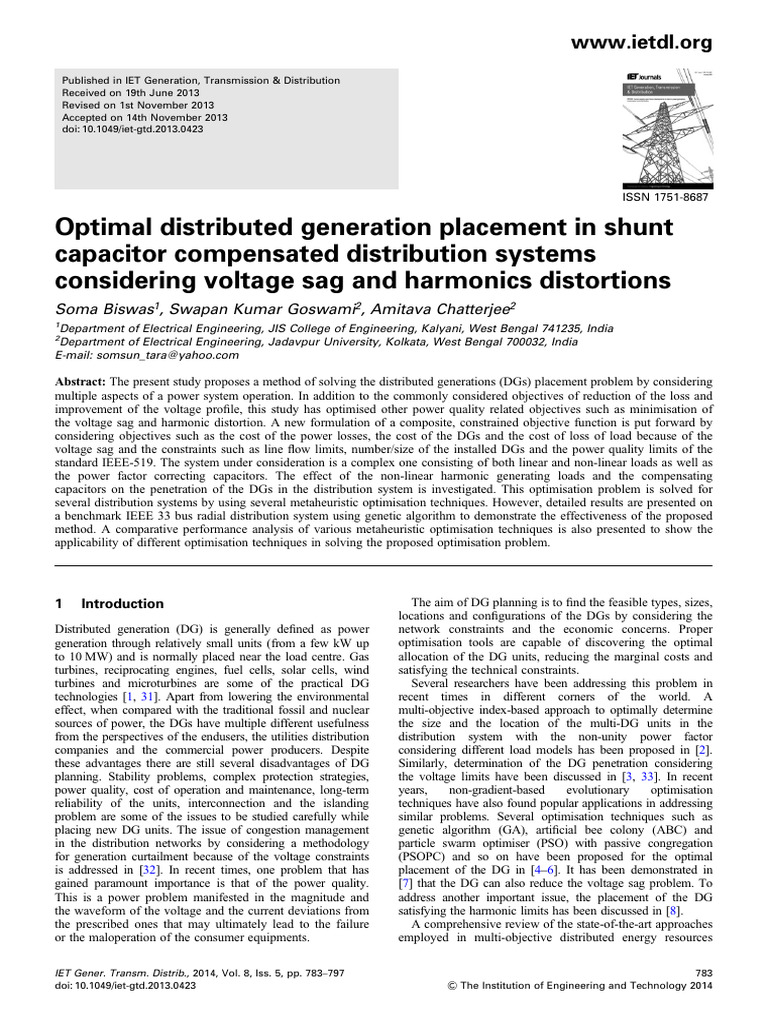 Optimal Distributed Generation Placement in Shunt | PDF | Mathematical Optimization | Electrical ...