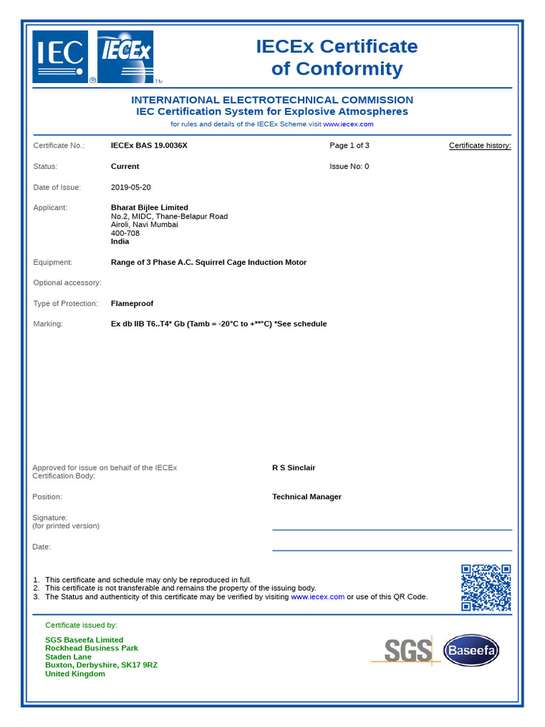 Iecex Certificate of Conformity | PDF | Electric Motor | Electromagnetism