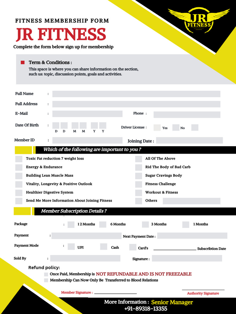 Red Modern Fitness Membership Form | PDF