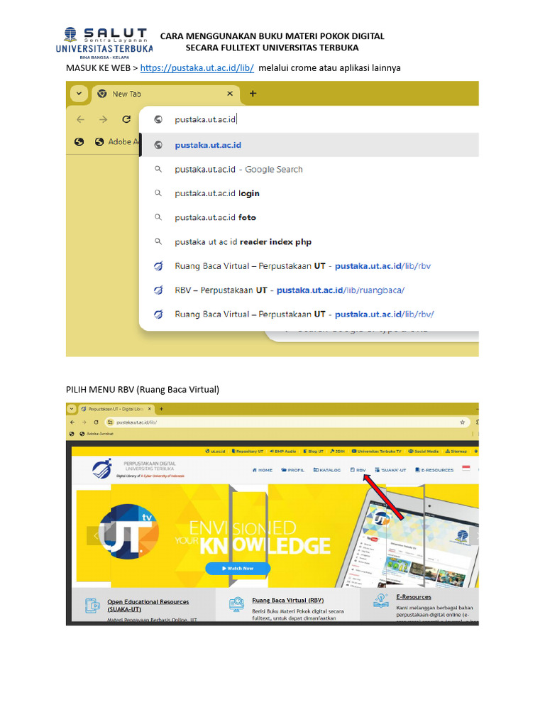 Panduan Akses Ruang Baca Virtual UT | PDF