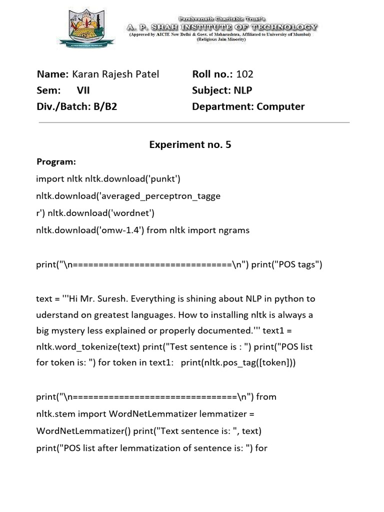 Karan NLP Exp5 | PDF