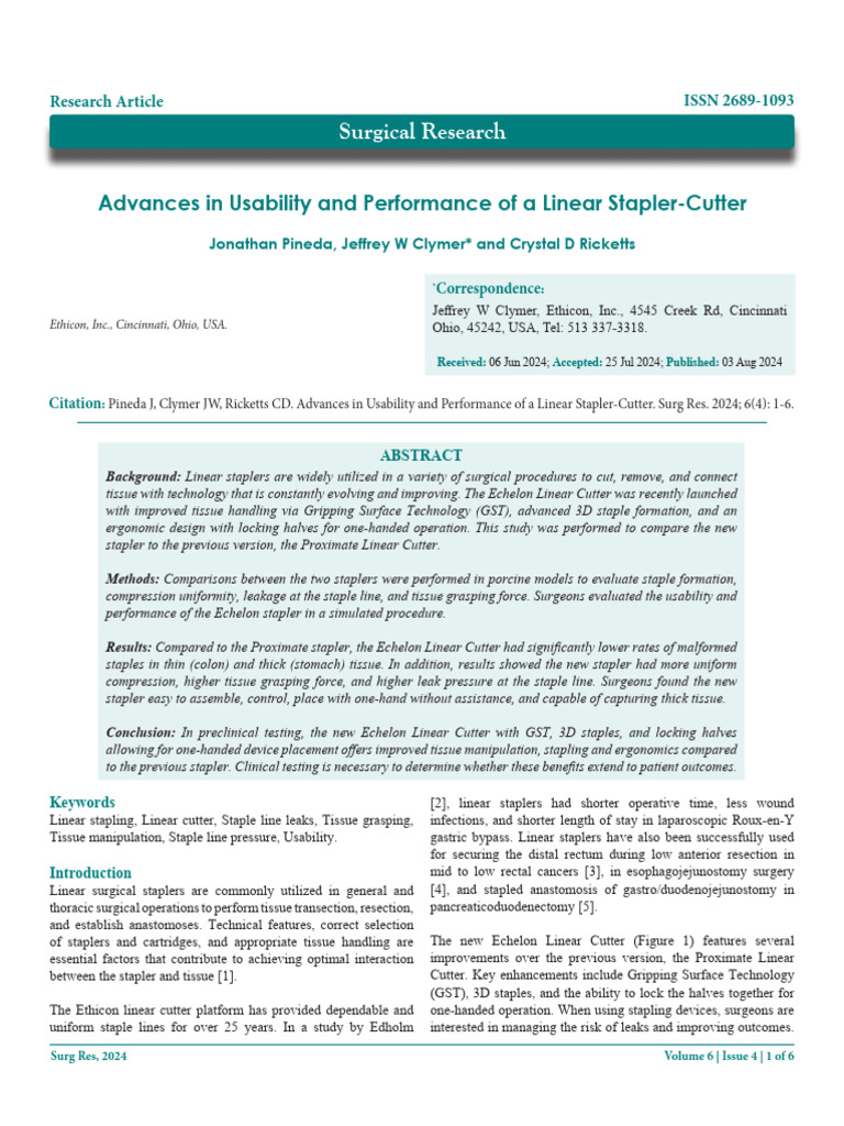 Advances in Usability and Performance of A Linear Stapler-Cutter | PDF ...