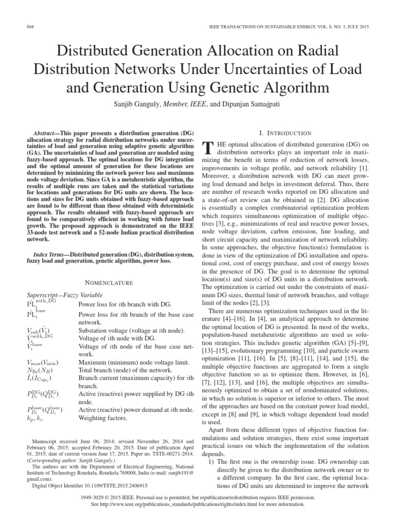 Distributed Generation Allocation On Radial | PDF | Genetic Algorithm | Distributed Generation