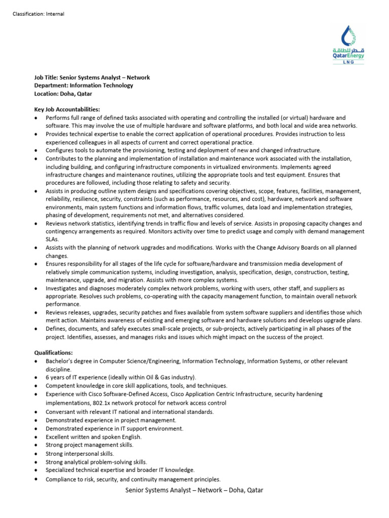 Senior Systems Analyst Job in Doha | PDF | Computer Network ...