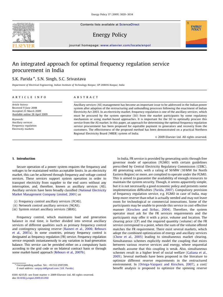 An Integrated Approach For Optimal Frequency Regulation Service | PDF ...