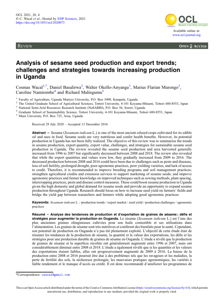 Analysis of Sesame Production | PDF | Agriculture | Sesame