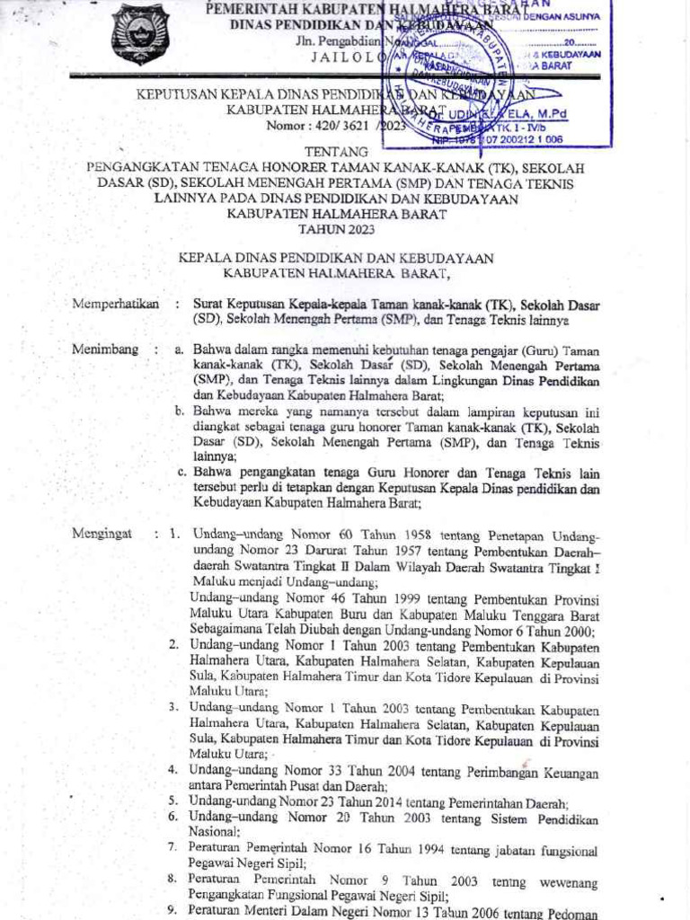 SK Honor & Pembagian Jam Mengajar | PDF