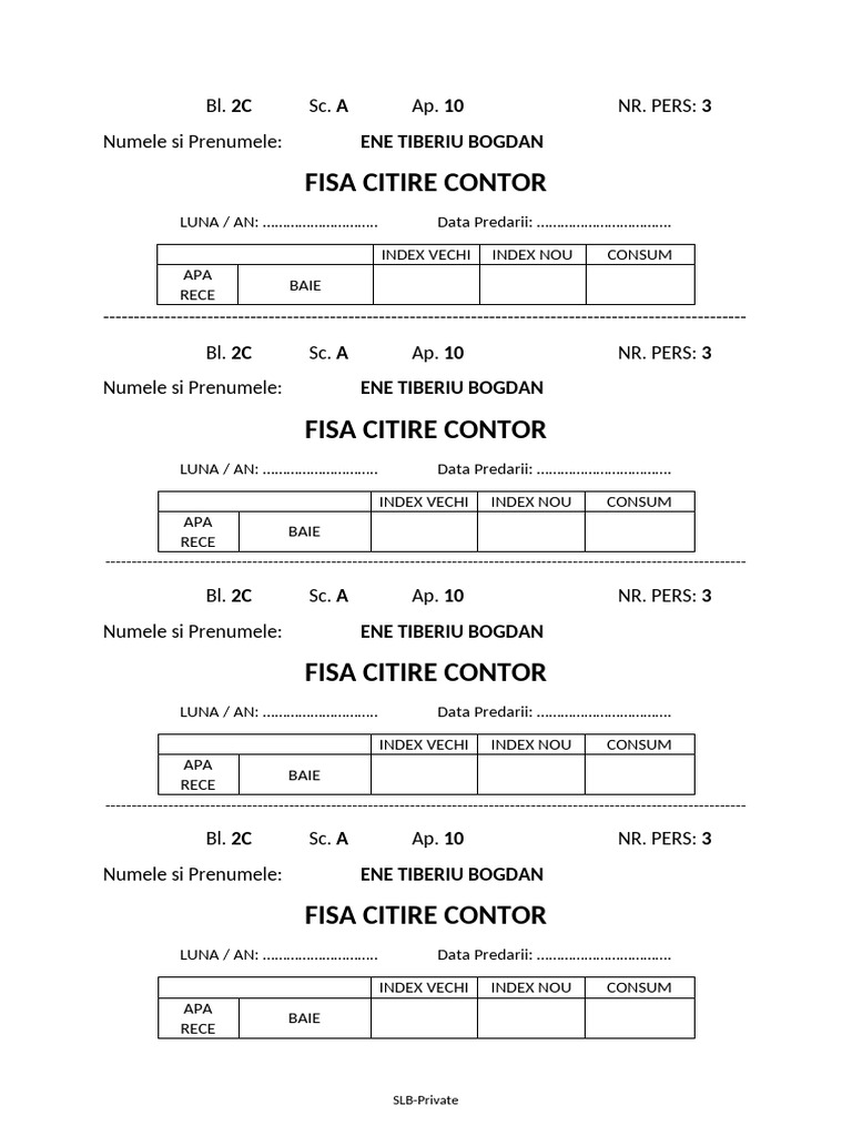 Fisa citire contor | PDF