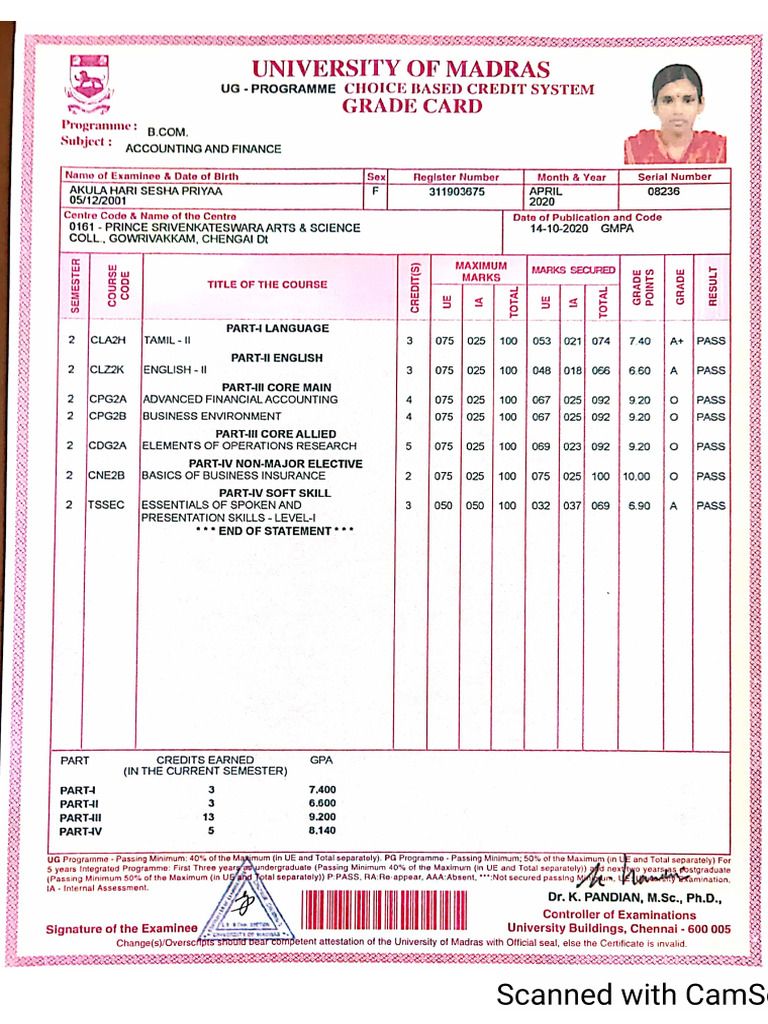 2nd Semester Mark Sheet | PDF