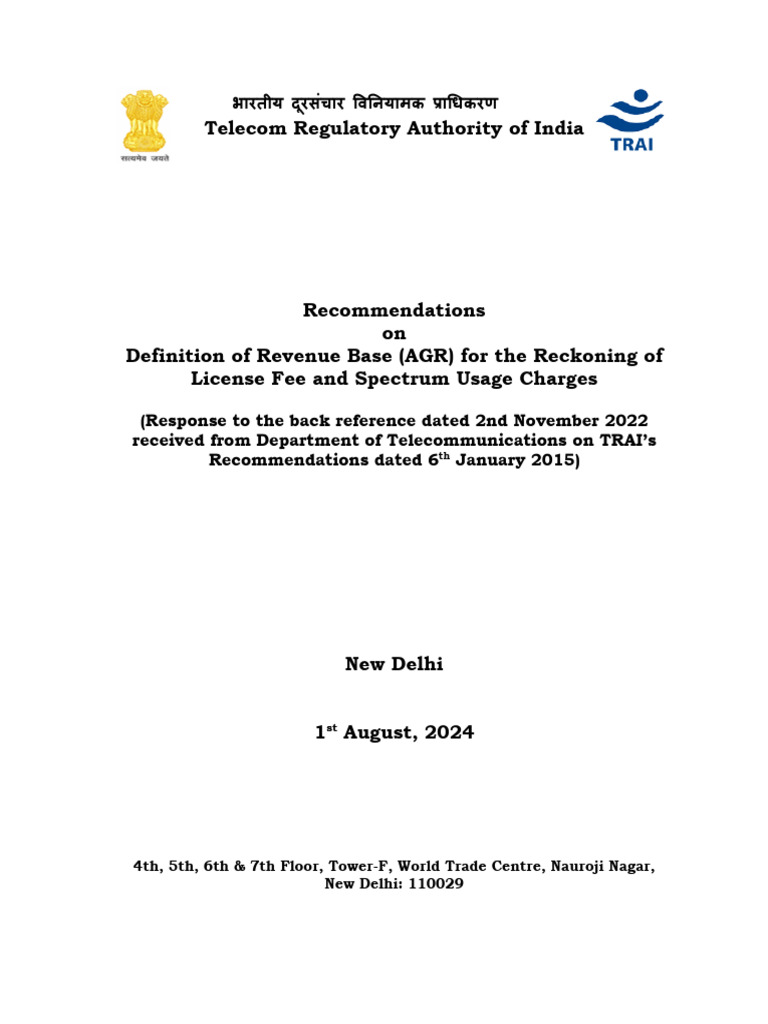 TRAI Reccomendation On Presumptive AGR | PDF | License