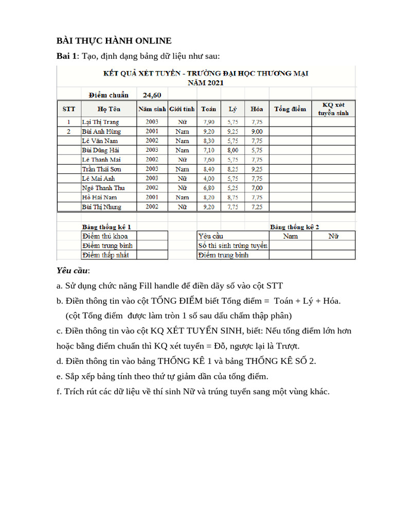 Bai Thuc Hanh Online Excel | PDF