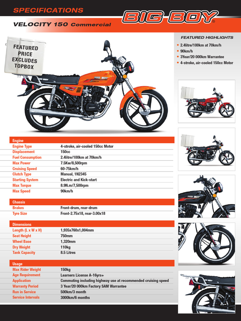 Big Boy Velocity 150 Specifications | PDF