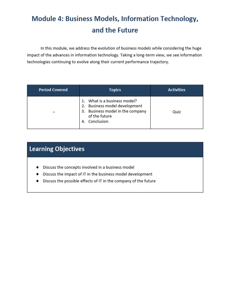 IT142 Module 4 - Business Models, Information Technology, and The ...