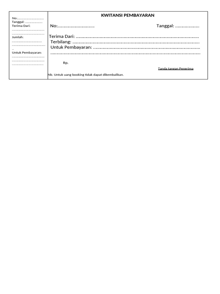 Template Kwitansi Pembayaran Kosong | PDF