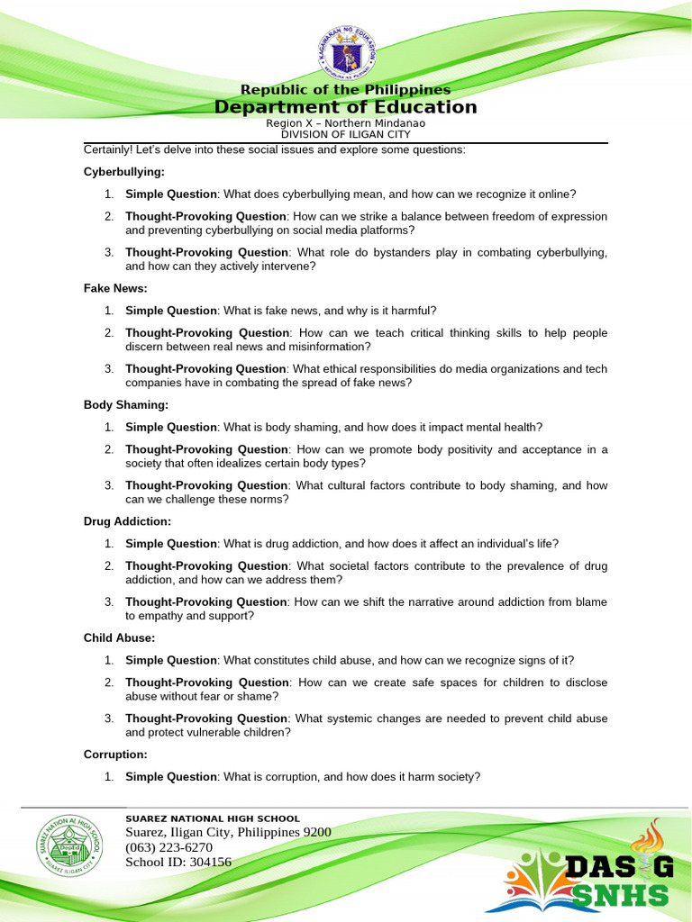 Simple and Thought-Provoking Questions For Social Issues | PDF | Child ...