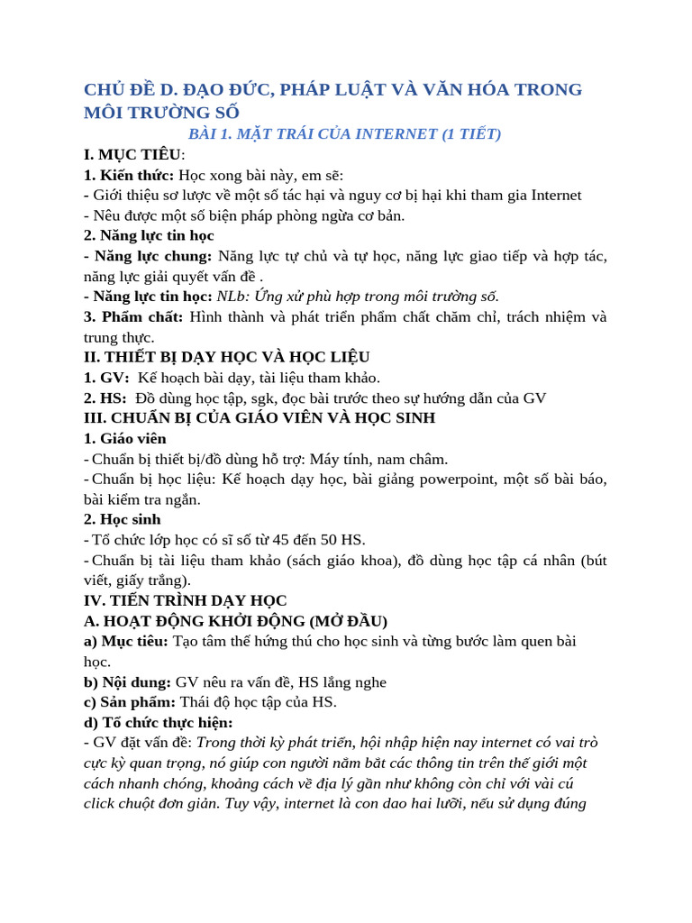 KHBD BÀI 1. MẶT TRÁI CỦA INTERNET | PDF