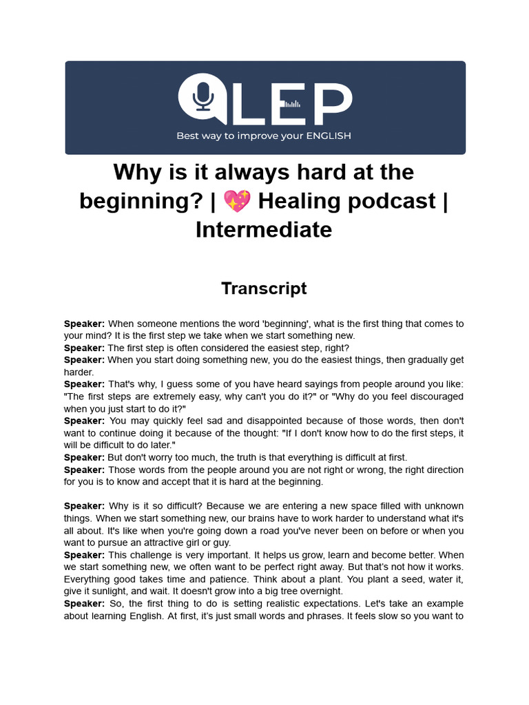 Why Is It Always Hard at The Beginning - ? Healing Podcast ...