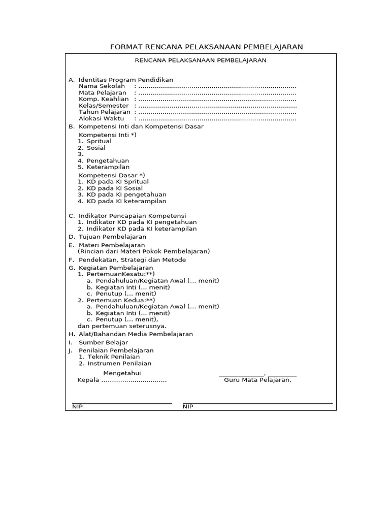 Format Rencana Pelaksanaan Pembelajaran | PDF
