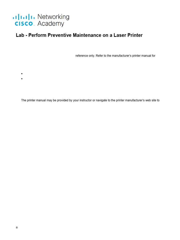 Lab - Perform Preventive Maintenance On A Laser Printer: Objectives | PDF