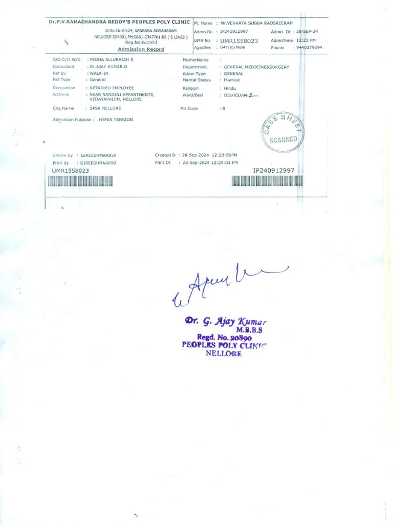 Hospital Case Sheet | PDF