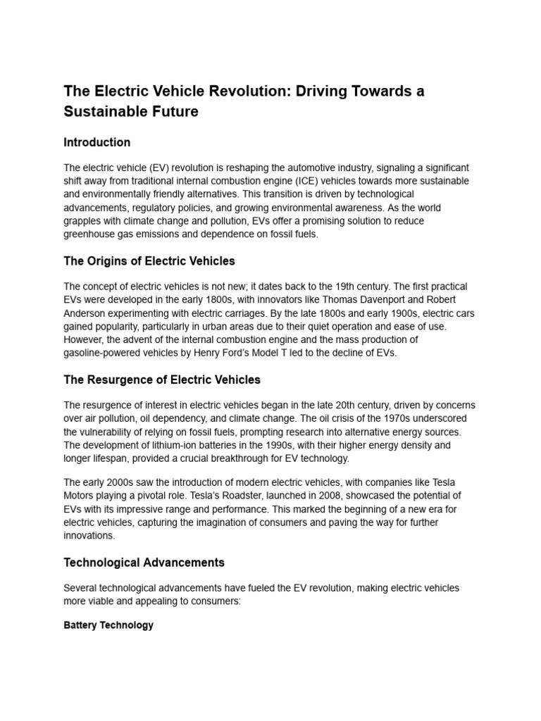 The Electric Vehicle Revolution: Driving Towards A Sustainable Future ...