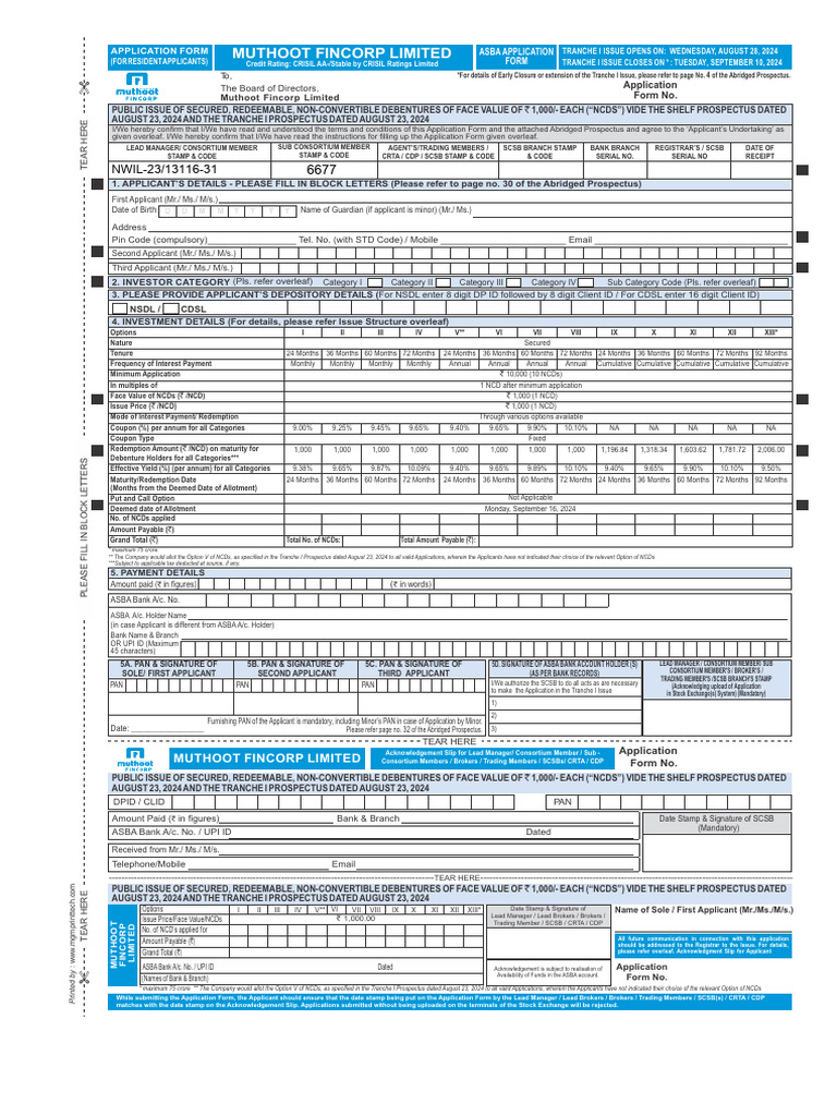 Muthoot Fincorp Limited - Tranche I NCD Public Issue August 2024 ...