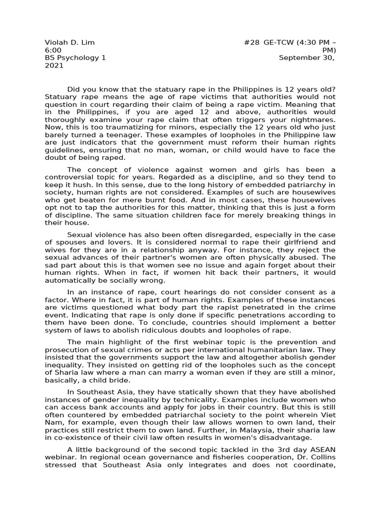 Eyyyy#28 TCW w6 | PDF | Rape | Domestic Violence