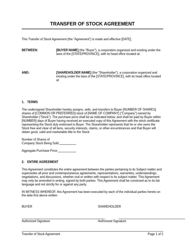 Transfer of Stock Agreement_Short Form | PDF | Stocks | Copyright