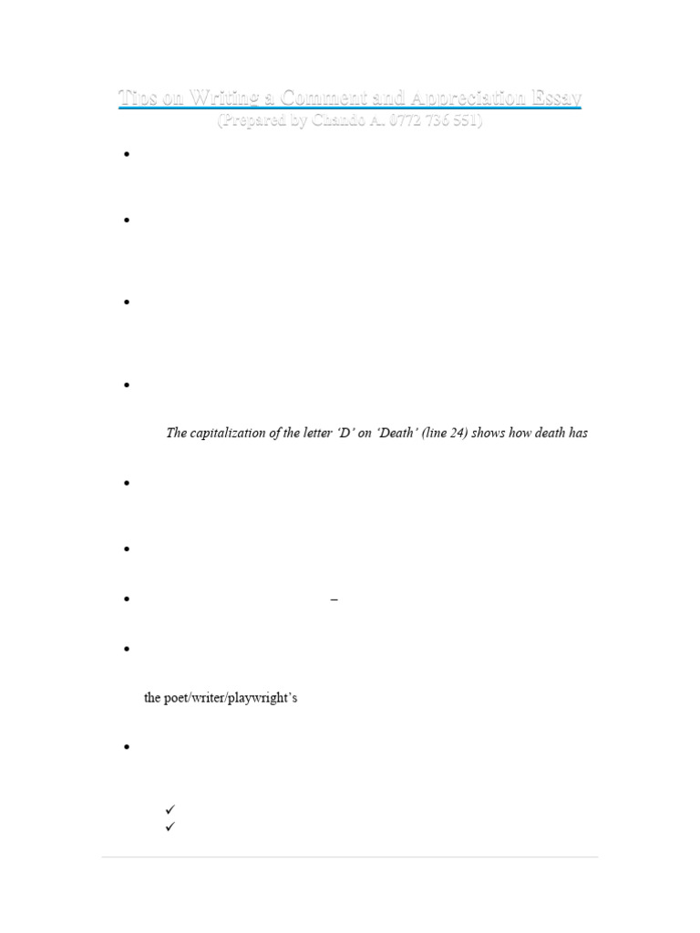 Aaron Chando - Tips On Writing A Comment and Appreciation Essay | PDF ...