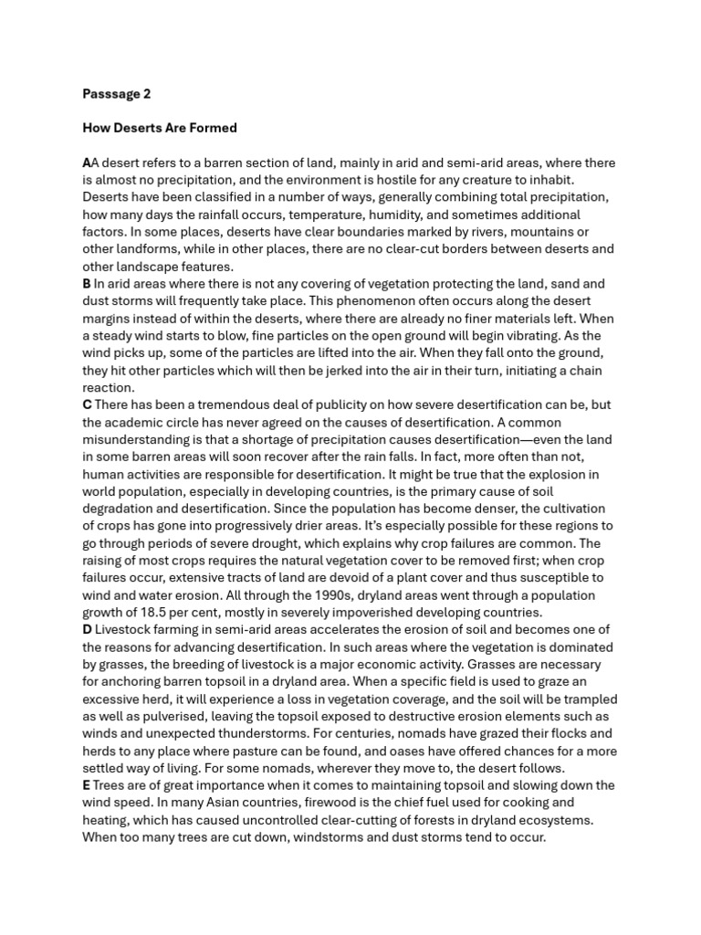 Passage 2 How Deserts Are Formed | PDF | Desert | Earth Sciences