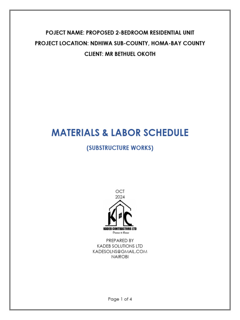 Substructure Works Estimate for Residential Unit | PDF | Building ...