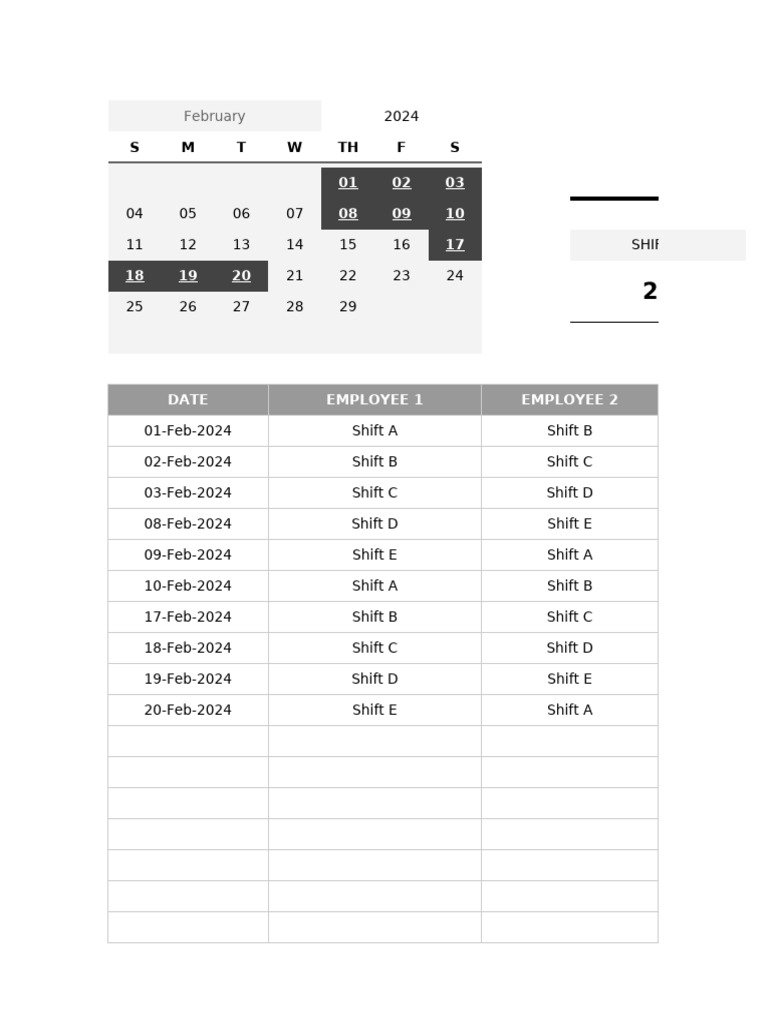Work Schedule Calendar Template | PDF