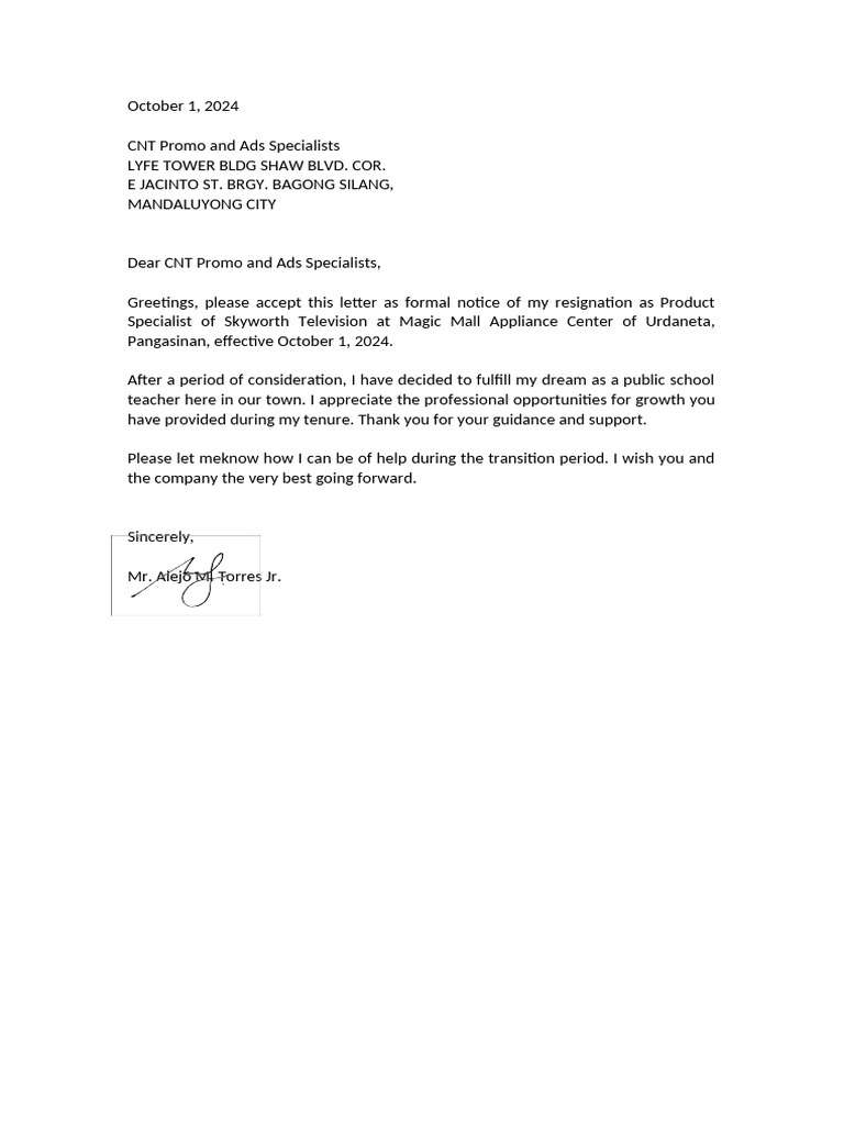 Resignation Letter | PDF