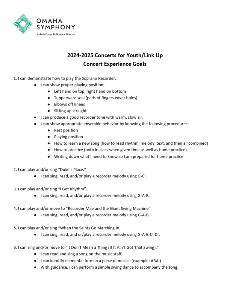 2024-2025-Concert-Experience-Goals | PDF | Recorder (Musical Instrument ...
