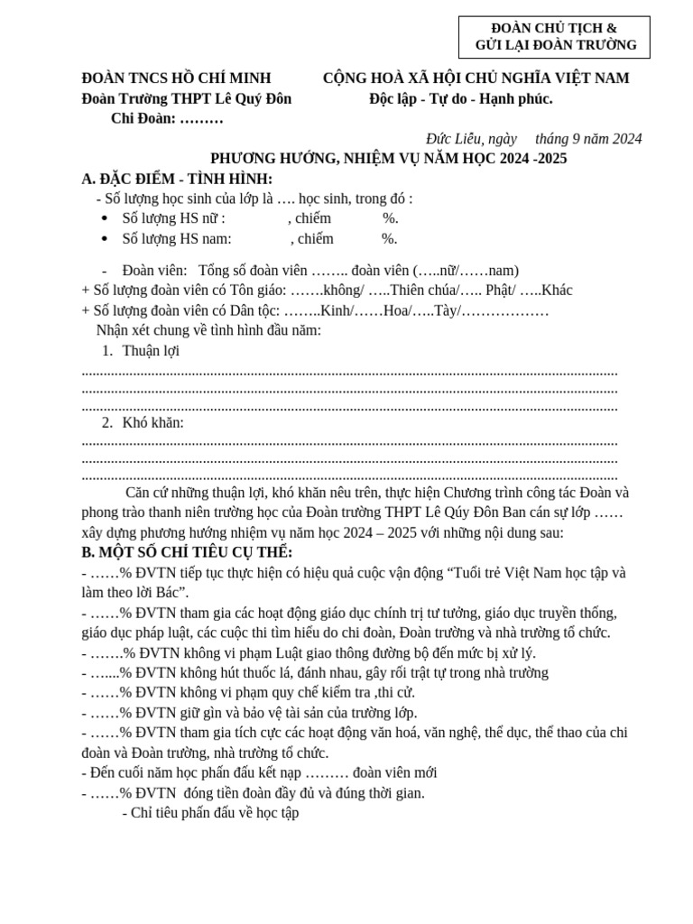 Phuong Huong Nhiem Vu Nam Hoc 2024 | PDF